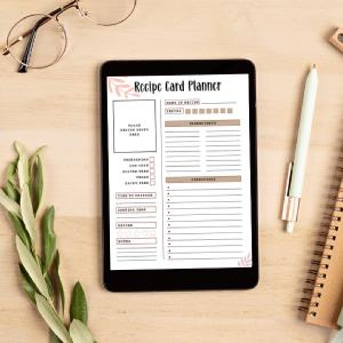 Recipe Planner, Printable Kitchen Recipe Template, Simple Cookbook PDF ...