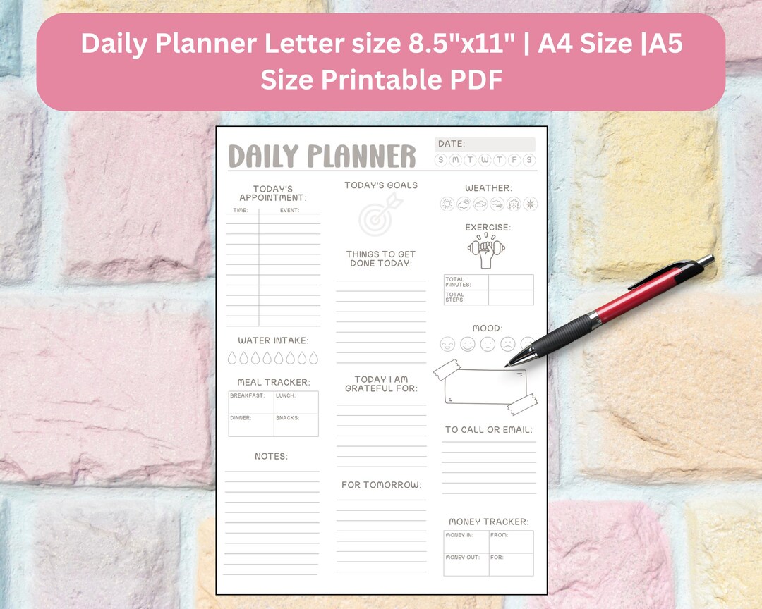 Undated Daily Planner Printable, Daily Planner Template Daily Planner ...