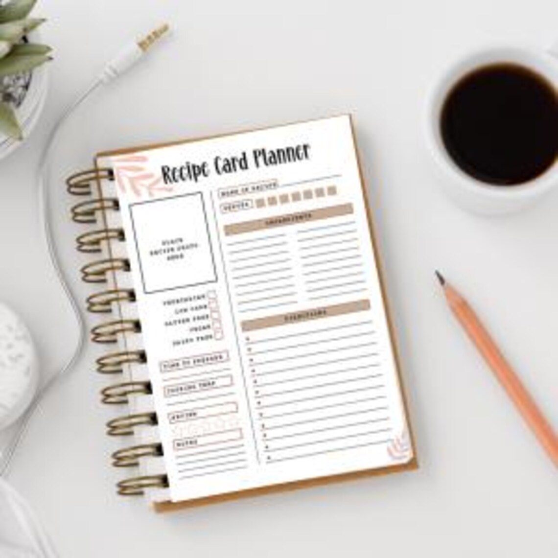 Recipe Planner, Printable Kitchen Recipe Template, Simple Cookbook PDF ...