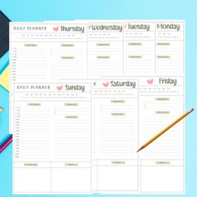 Printable 7 Days Planner, Daily Planner, Day Planner, Work Planner ...
