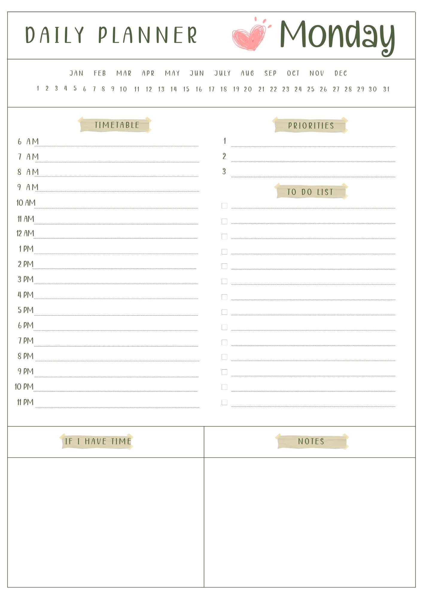 Printable 7 Days Planner, Daily Planner, Day Planner, Work Planner ...