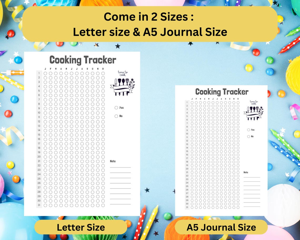 Printable Cooking Tracker: Meal Planner, Food Log (letter & A5) (PDF ...