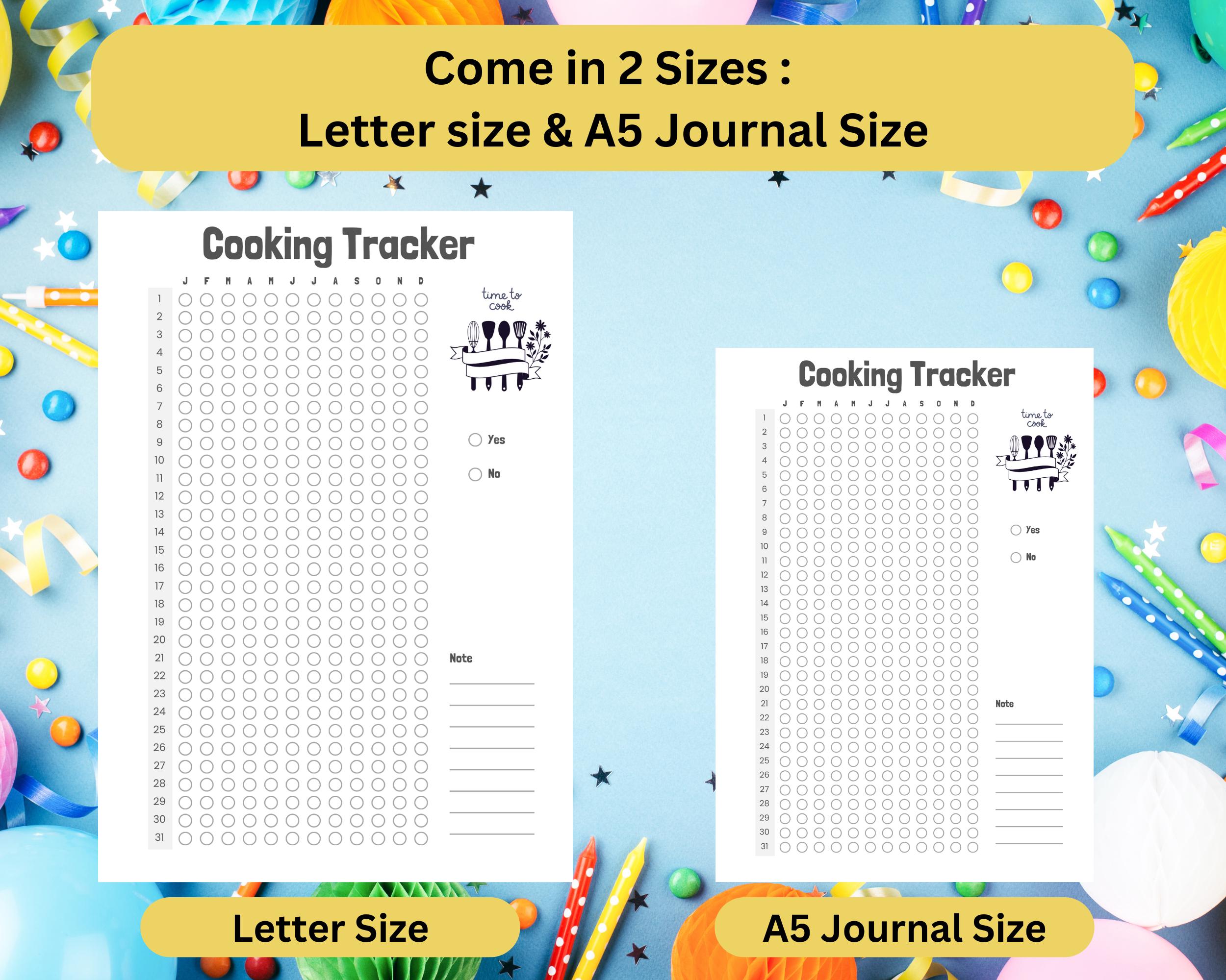 Printable Cooking Tracker: Meal Planner, Food Log (letter & A5) (PDF ...