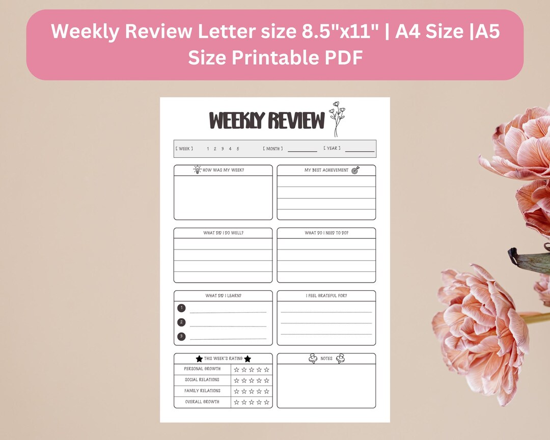 Weekly Review Printable, Weekly Reflection, Weekly Evaluation, Weekly ...