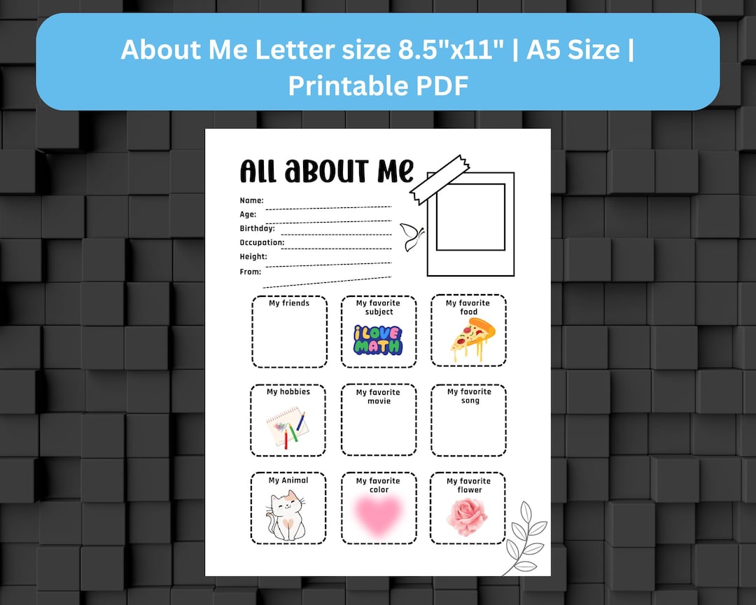 About Me Journal Page, Printable Profile Page, About Me Page, Printable ...