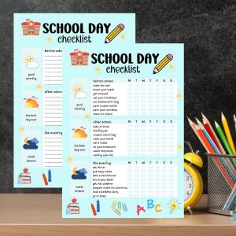 Kids School Checklist: Daily Routine Planner (printable A4/A5) - Etsy