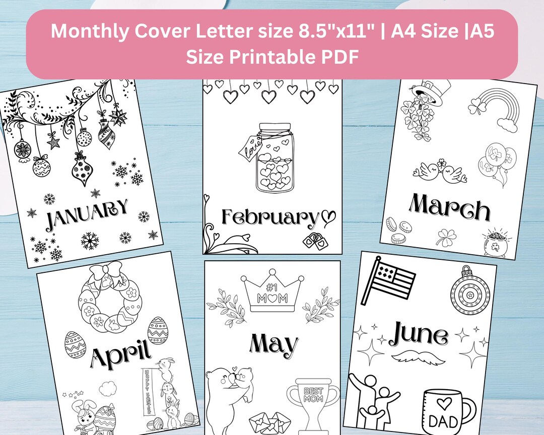 12 Month Journal Cover Page Printable | US Letter, A4 and A5 Size ...