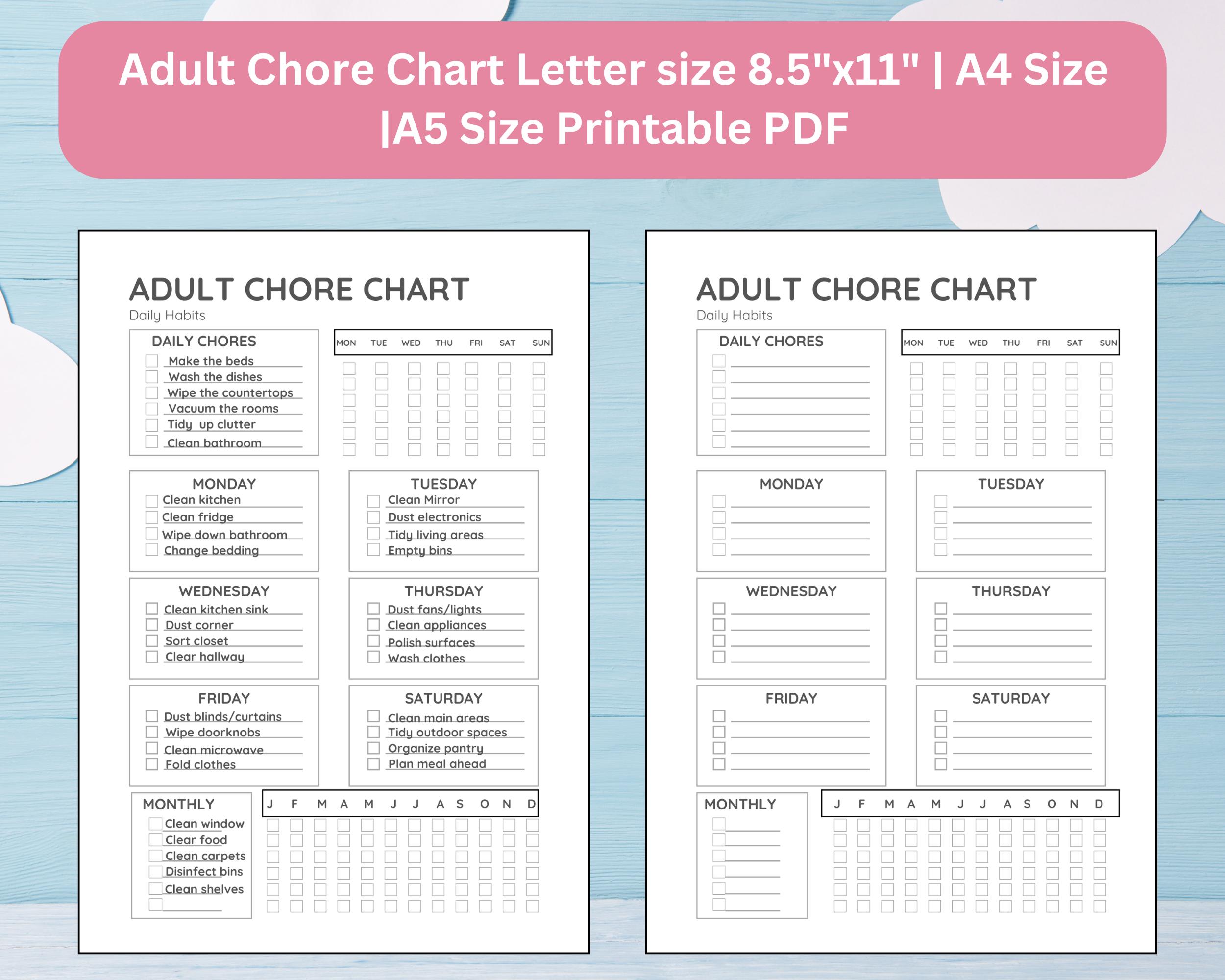 Printable Adult Chore Chart ADHD Help Cleaning Planner Printable ...
