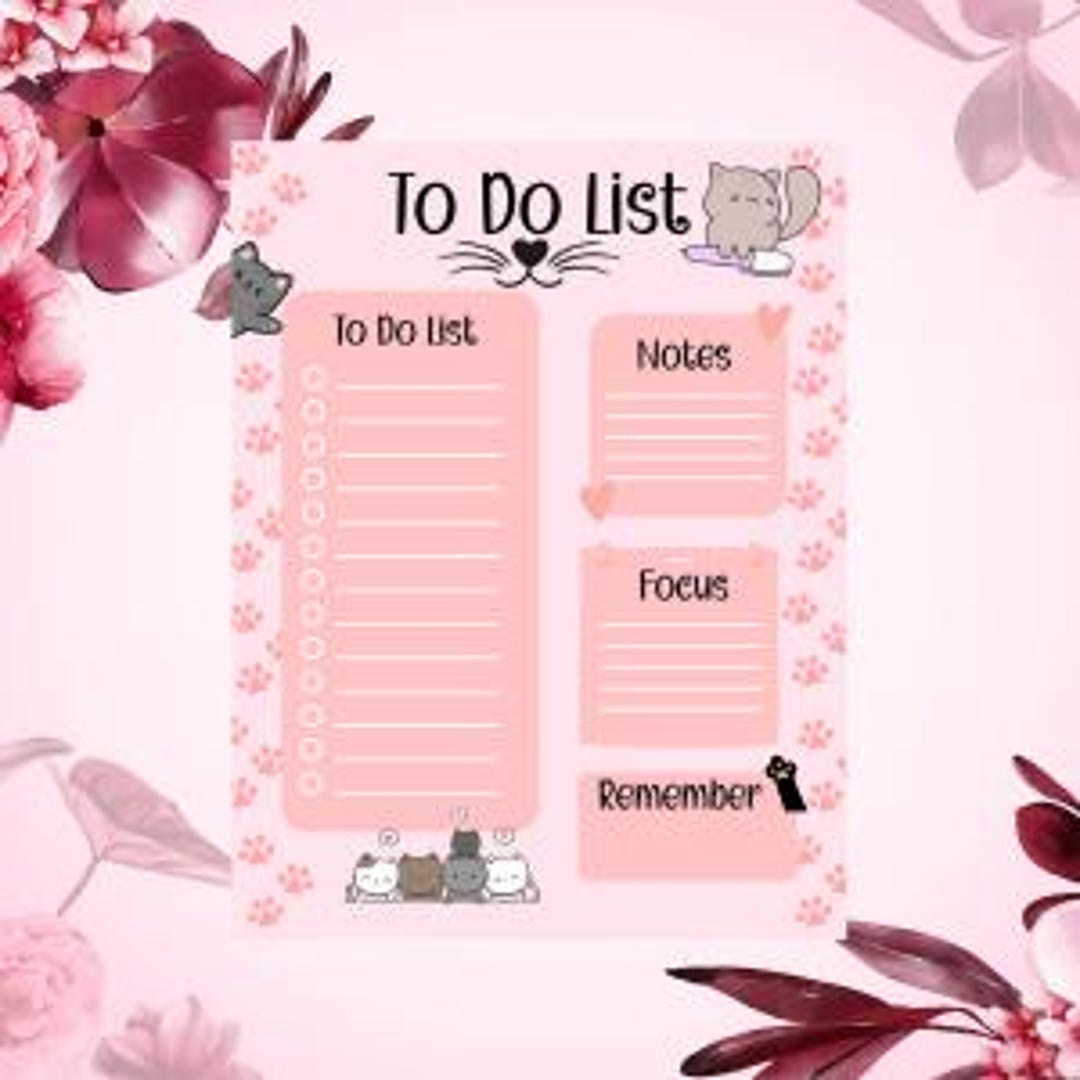 Cat Themed to Do List Printable - to Do List - PRINTABLE Journal Page ...