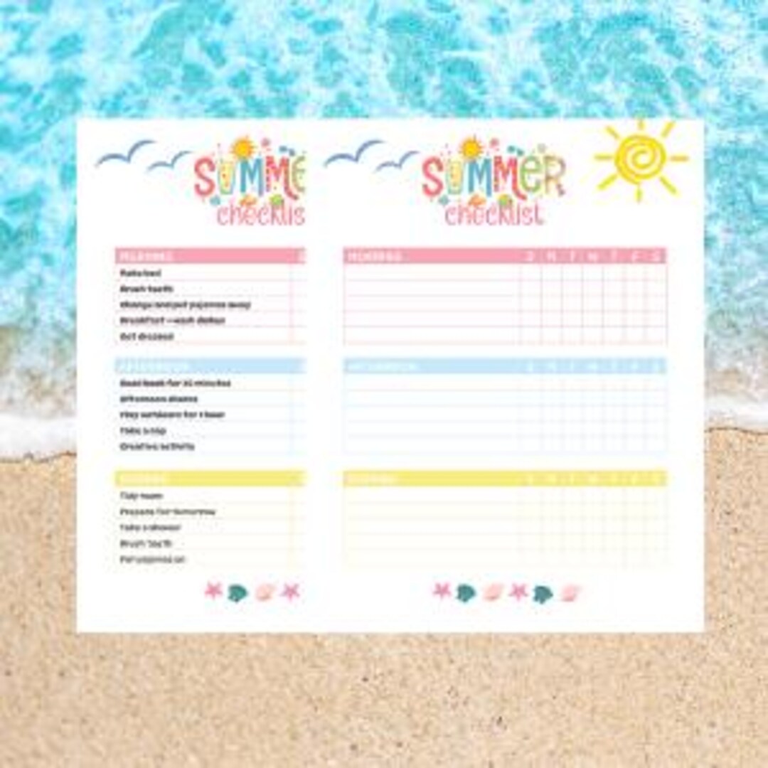 Printable SUMMER Daily Checklist for Kids, Chore Chart for Kids, Summer ...