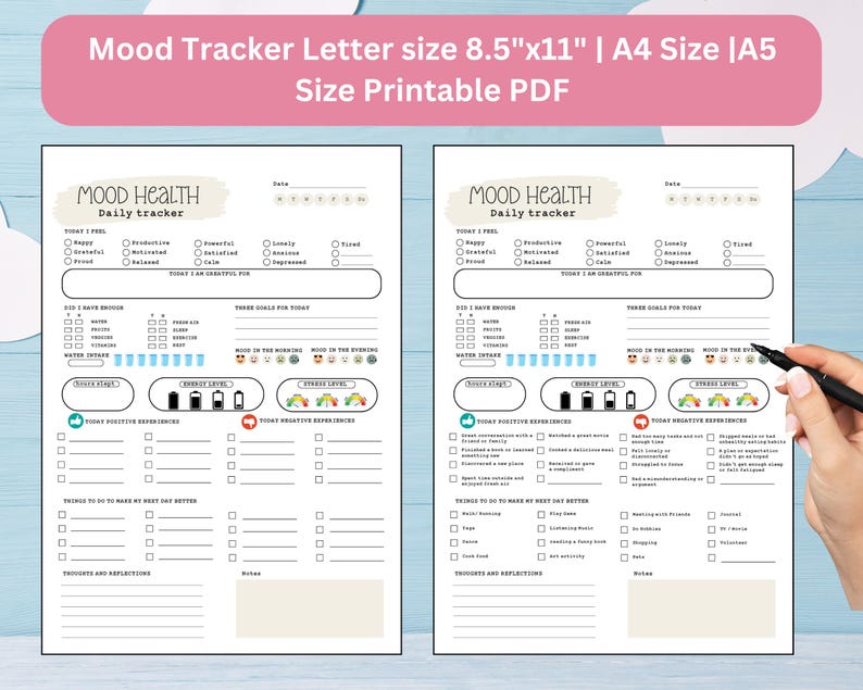 Printable Mood Tracker Printable, Mood Journal, Emotion Tracker, Mood ...
