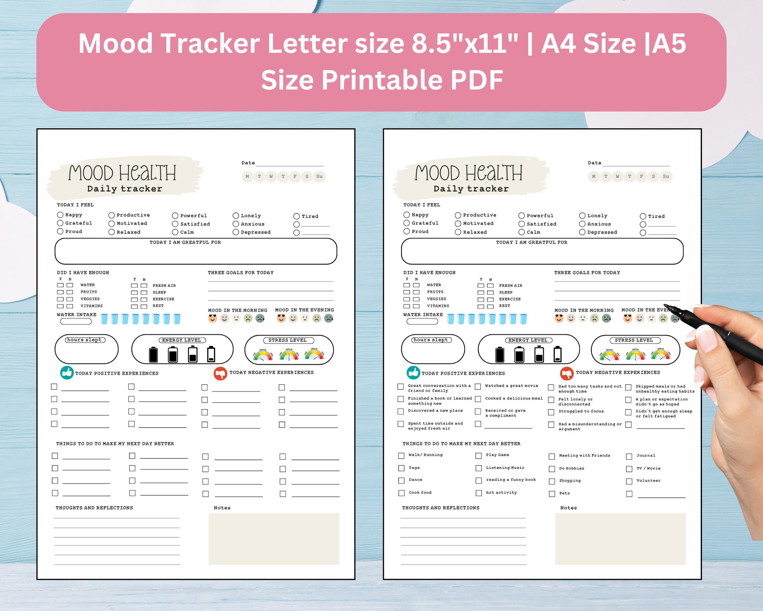 Printable Mood Tracker Printable, Mood Journal, Emotion Tracker, Mood ...