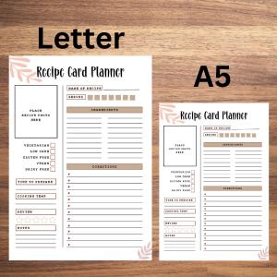 Recipe Planner, Printable Kitchen Recipe Template, Simple Cookbook PDF ...