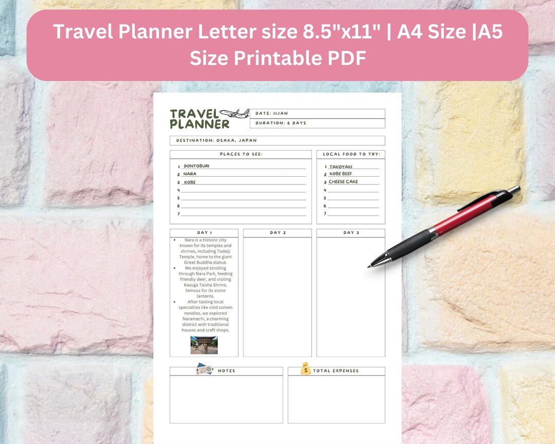 Simple Travel Itinerary Printable, Travel Planner Template, Vacation ...