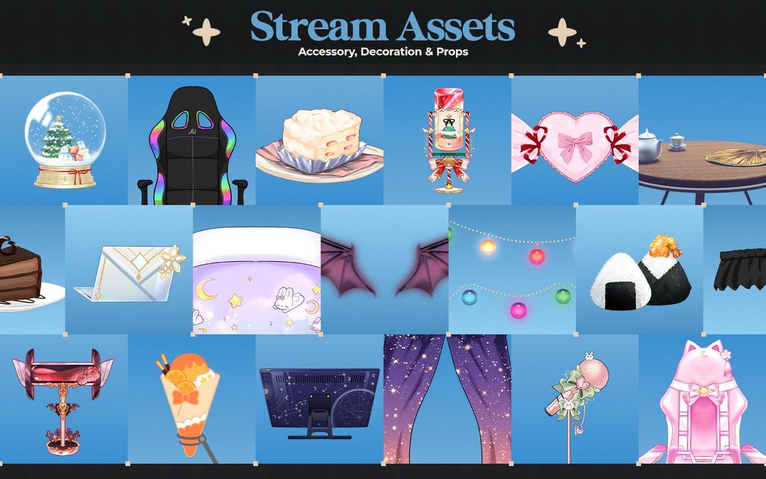 Stream Asset PNG Bundle for Vtuber – Cute Room Decor, Gamer Chairs ...