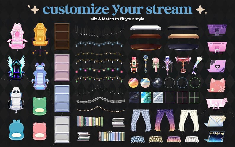 Stream Asset PNG Bundle for Vtuber – Cute Room Decor, Gamer Chairs ...