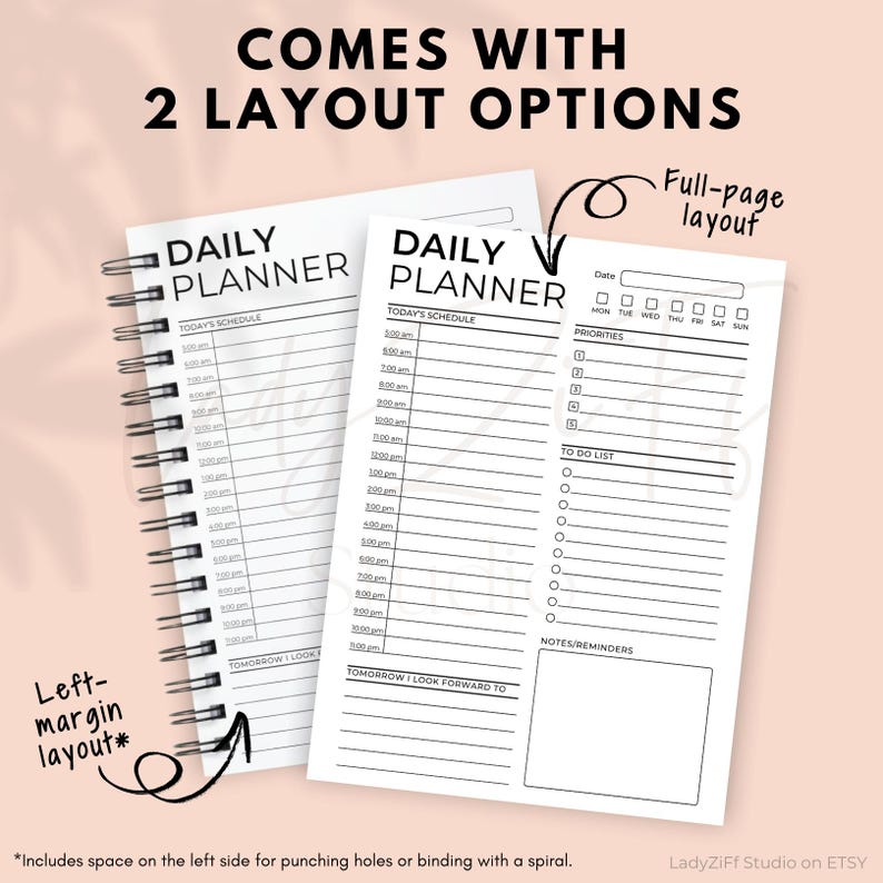 Hourly Daily Planner Printable, A4 A5 Letter Sizes (PDF) - Etsy