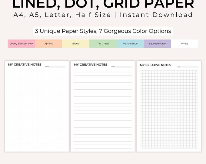 Lined Dot Grid Paper Printable, Writing Paper, Blank Notes, Study Note ...