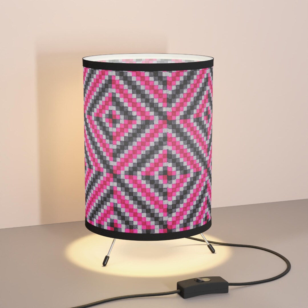 Pink & Black Tripod Lamp: Retro Funky Decor With Printed Shade - Etsy ...