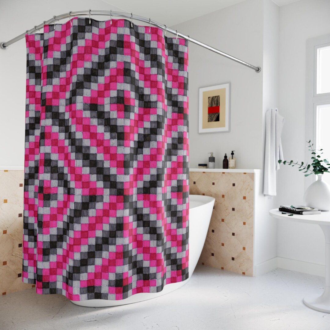 Pink & Black Pixel Art Shower Curtain: Kawaii Bathroom Decor - Etsy