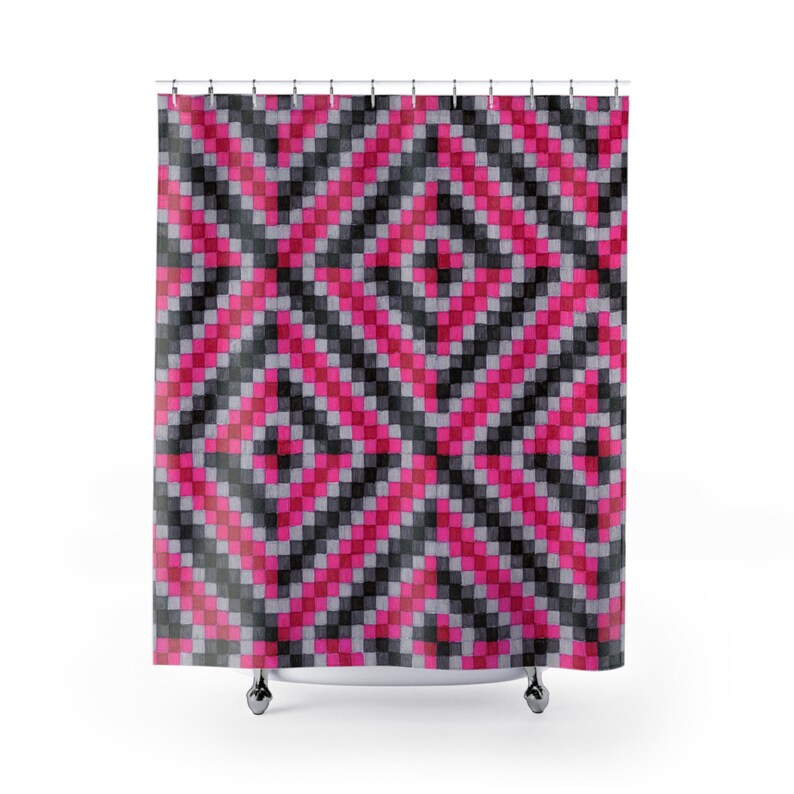 Pink & Black Pixel Art Shower Curtain: Kawaii Bathroom Decor - Etsy