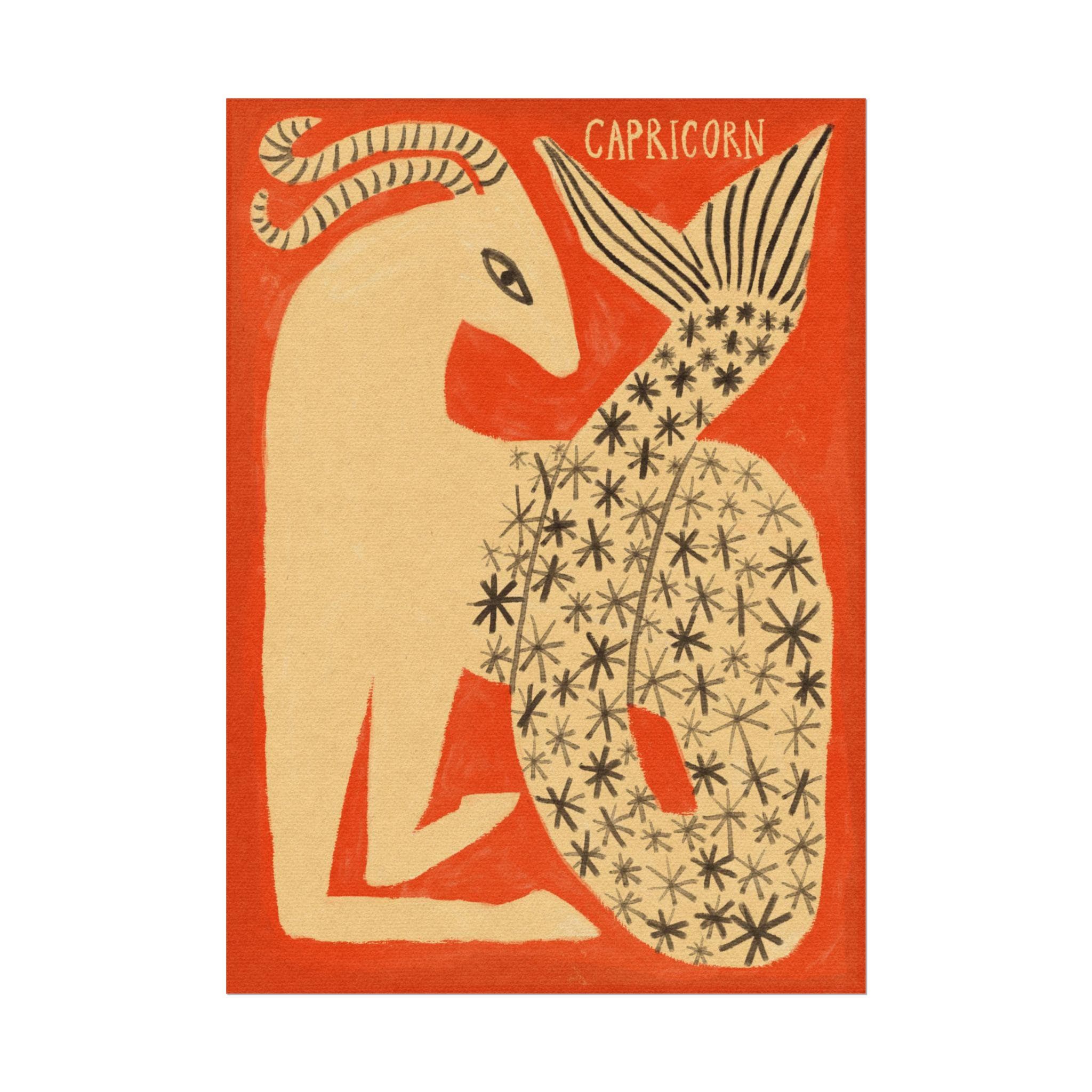 Capricorn Zodiac Art Print, Tabby Booth Folk Illustration - Etsy