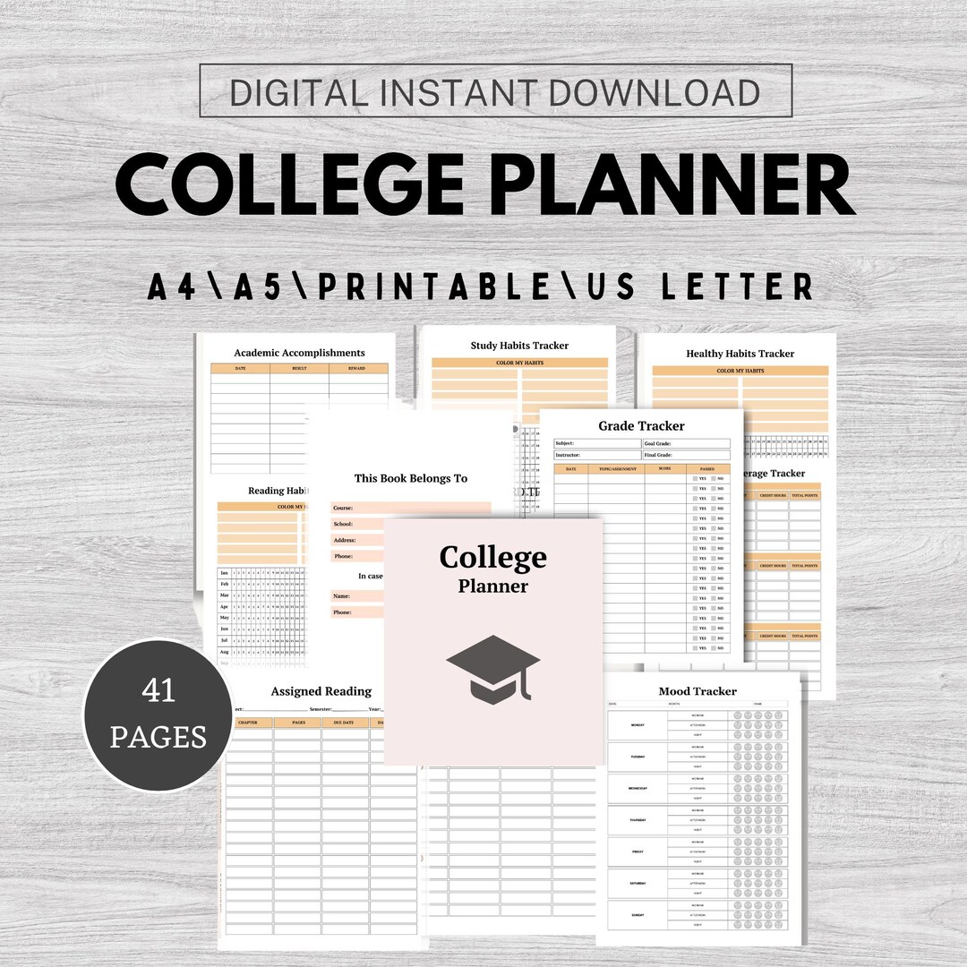 Digital College Planner, Printable Study Organizer & Goal Tracker ...