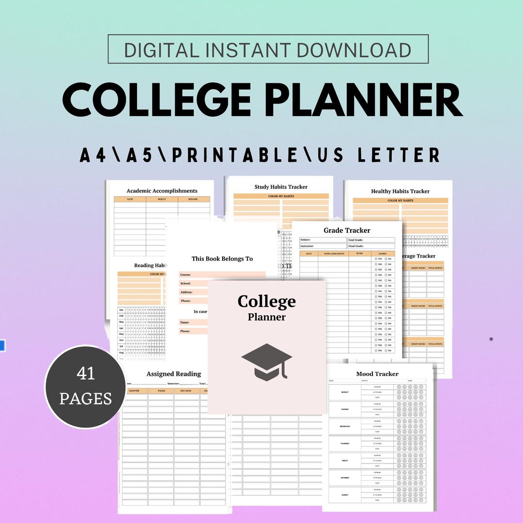 Digital College Planner, Printable Study Organizer & Goal Tracker ...