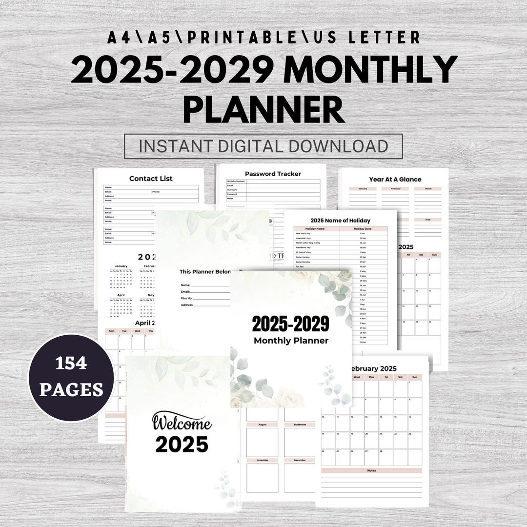 5-year Monthly Planner, 2025-2029 Monthly Planner, Undated Planner for ...