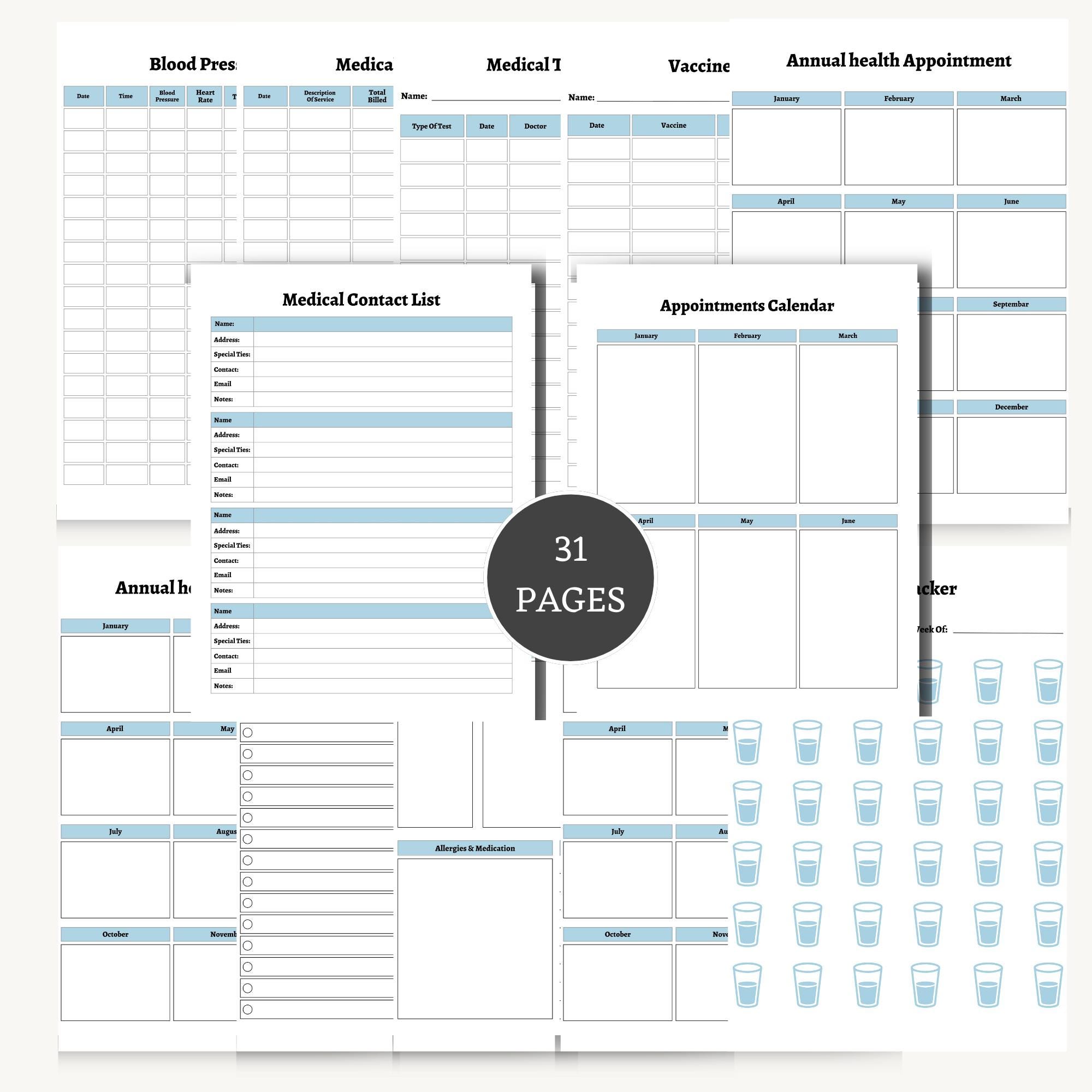 Digital Medical Planner | Printable Health Tracker, Medication Log ...