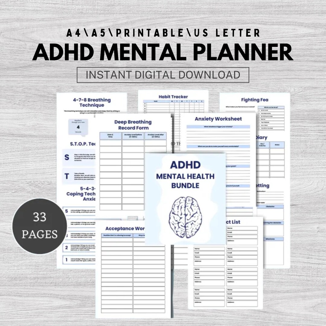 2025 Self-care & Mental Health Planner Bundle | ADHD Journal, Anxiety ...