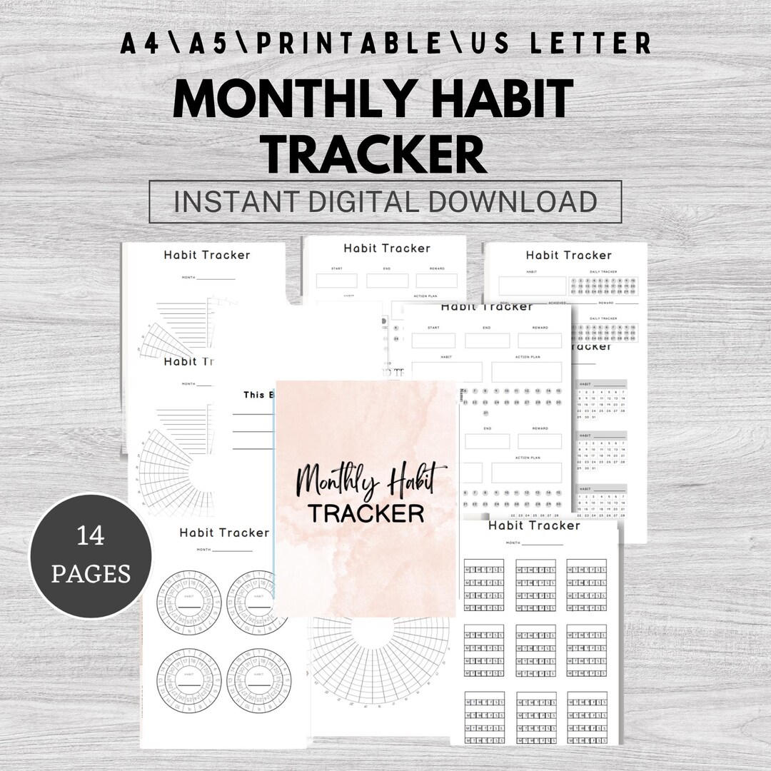 Digital Monthly Habit Tracker Planner | Printable Self-care Journal ...