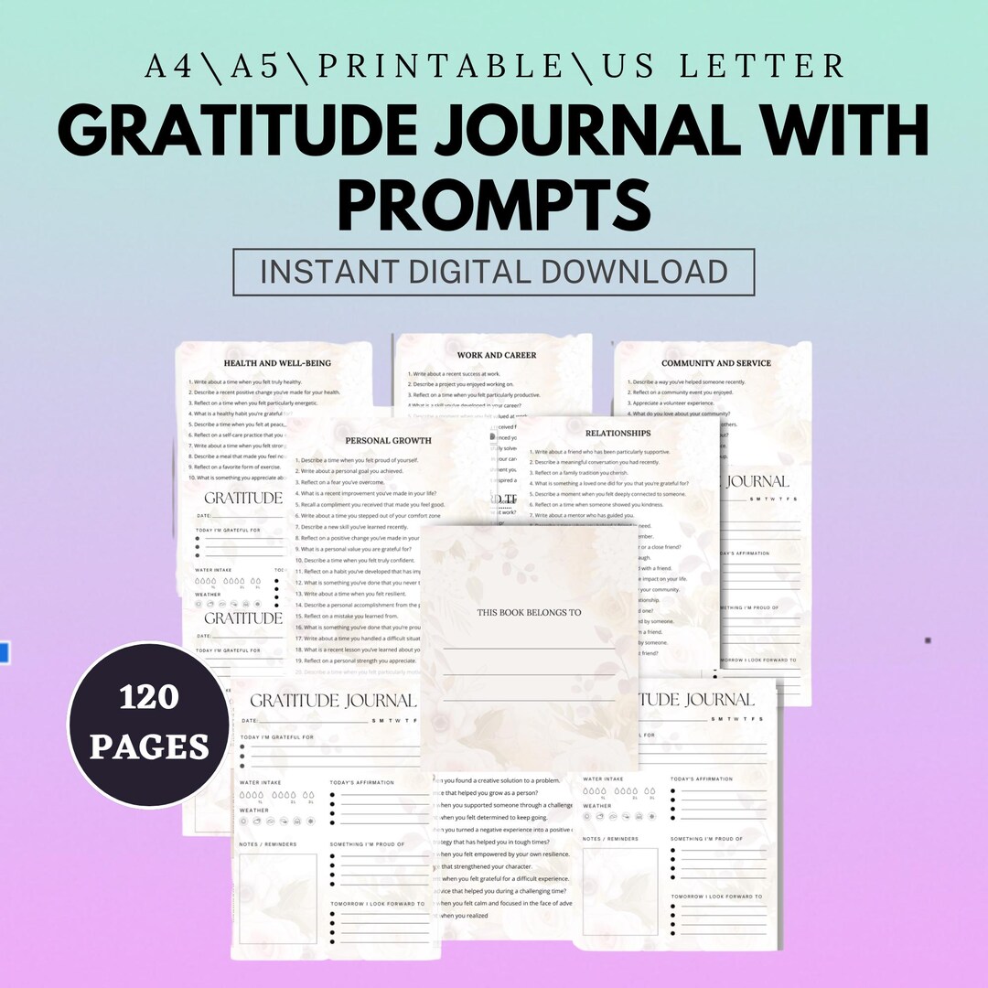 Gratitude Journal With Prompts | Printable Digital Planner ...
