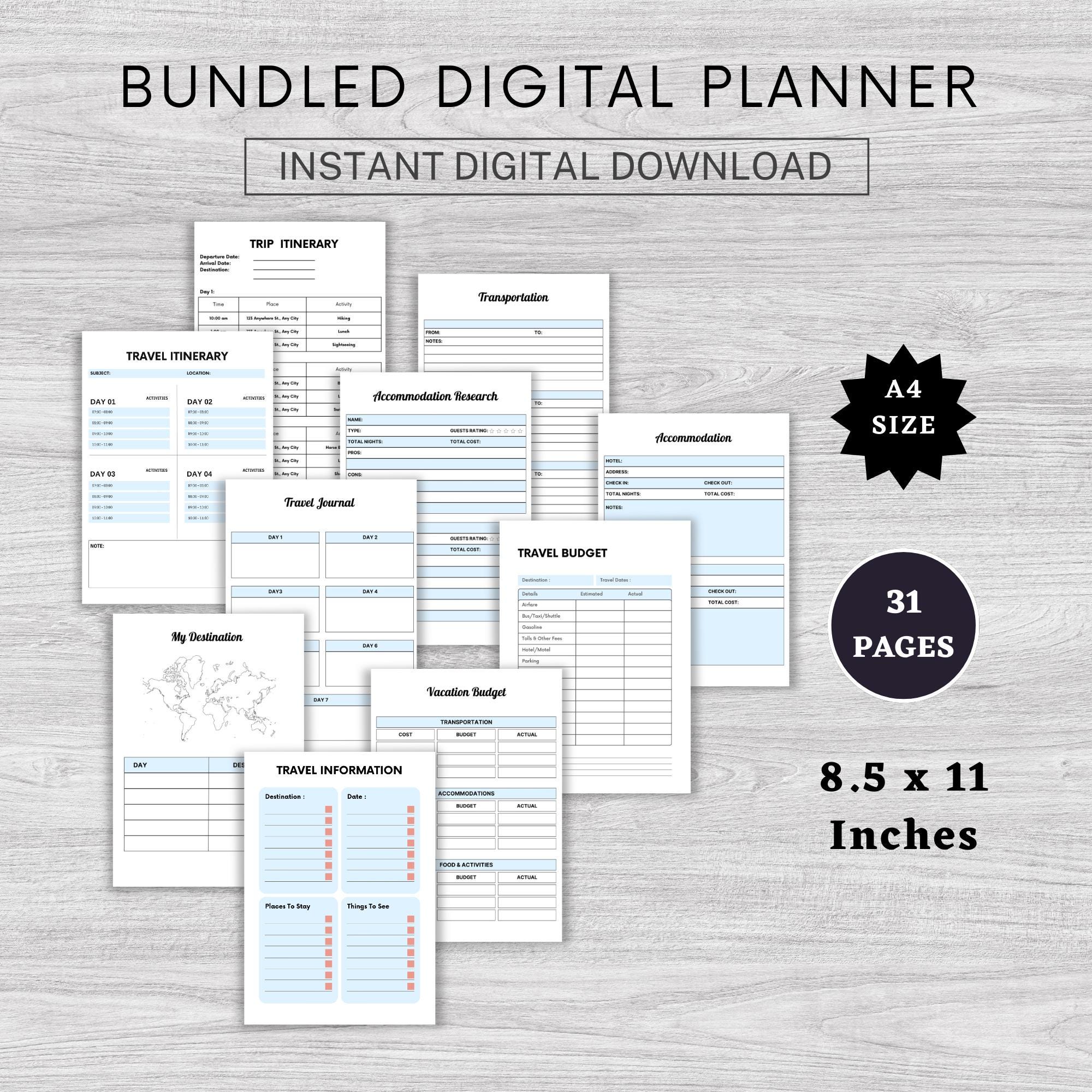 Printable Travel Planner | Digital Trip Organizer, Itinerary Planner ...