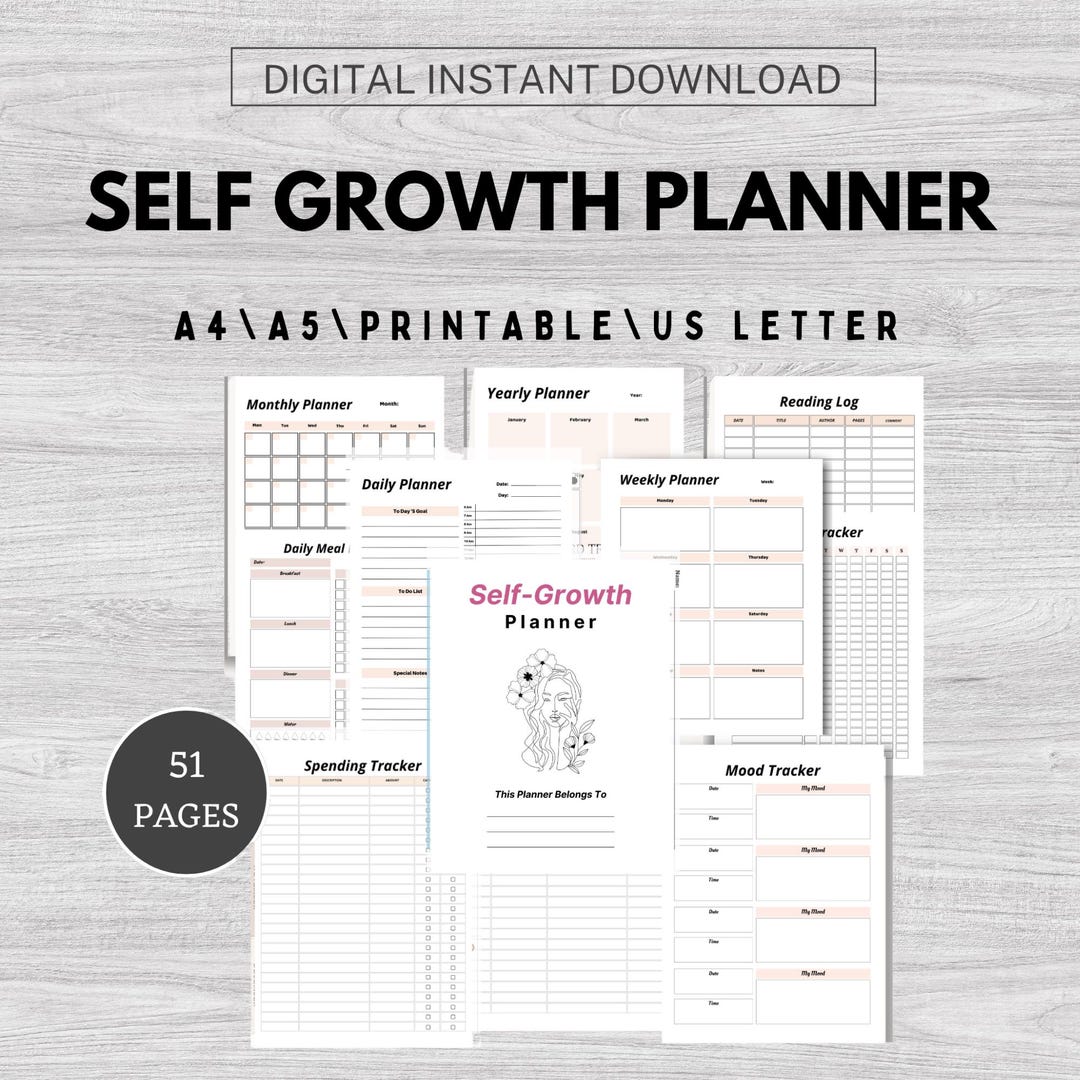 Self Growth Planner | Digital Personal Development Journal | Printable ...