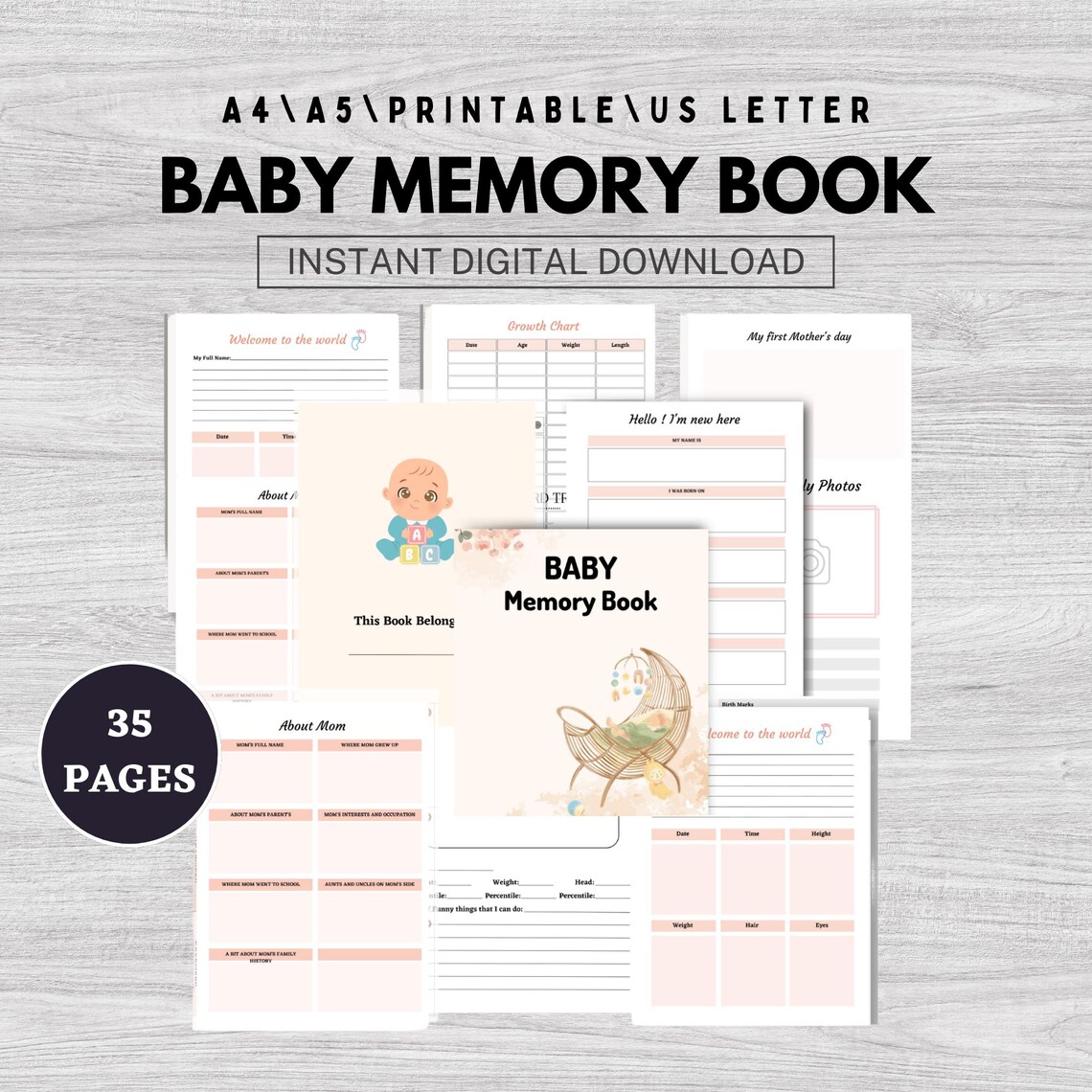 Digital Baby Memory Book | Printable Baby Journal & Milestone Tracker ...
