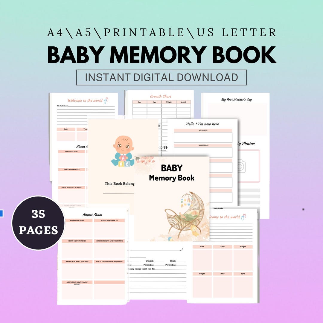 Digital Baby Memory Book | Printable Baby Journal & Milestone Tracker ...