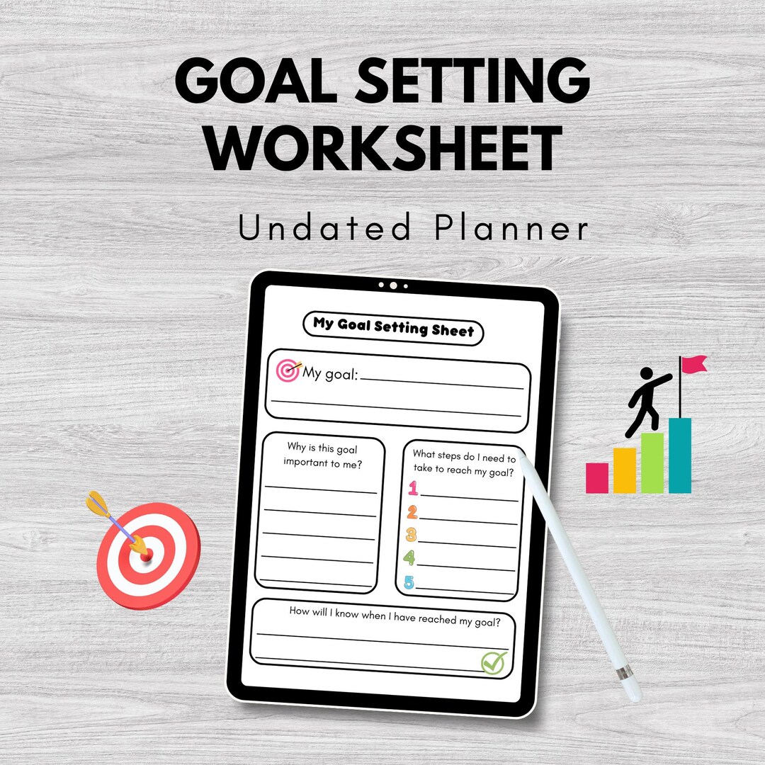 Goal Setting Worksheet | Digital Goal Planner, Printable Goal Tracker ...