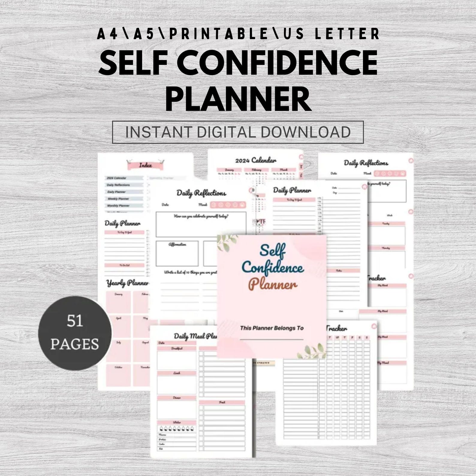 Self Confidence Planner, Empowerment Journal, Goal Setting Daily ...