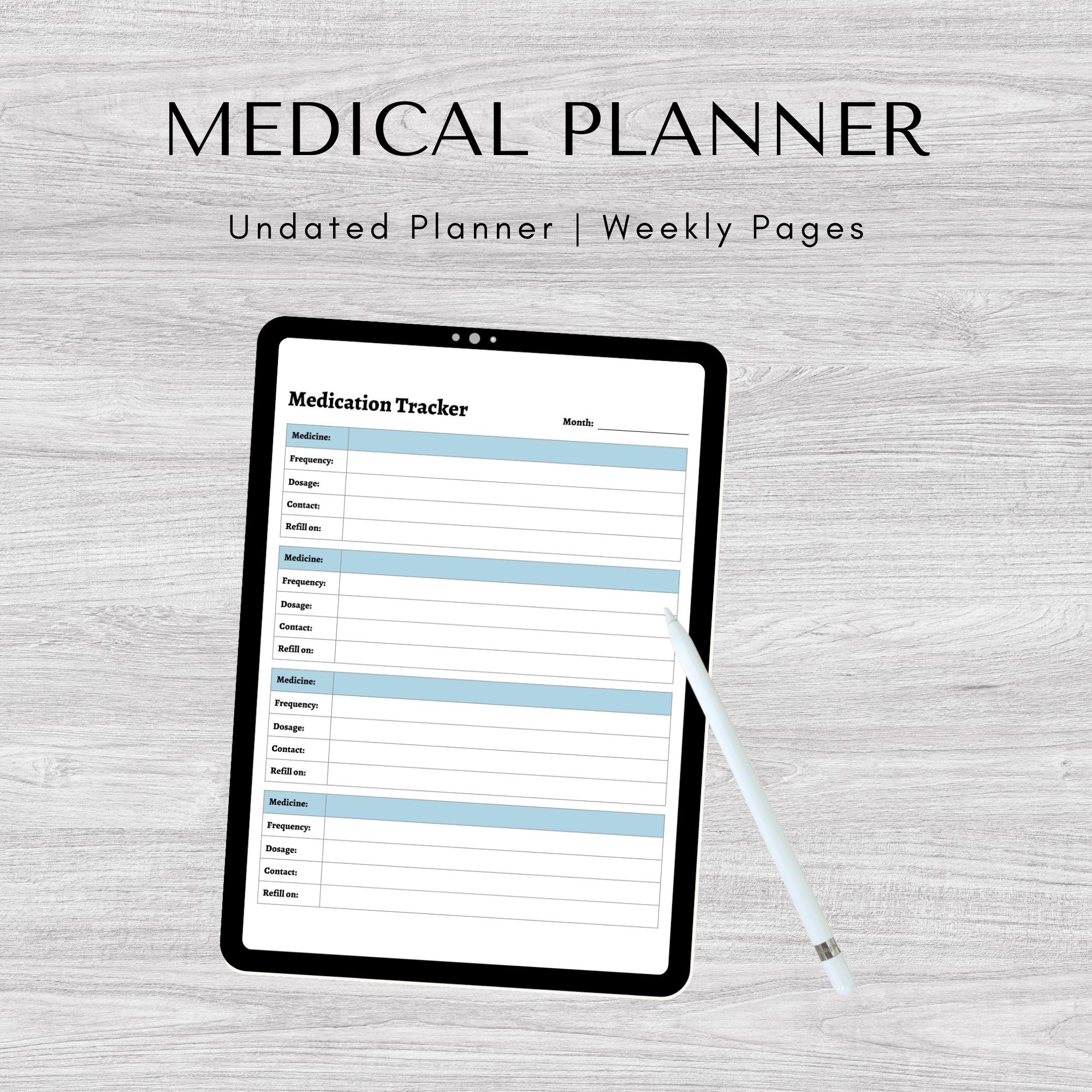 Digital Medical Planner | Printable Health Tracker, Medication Log ...
