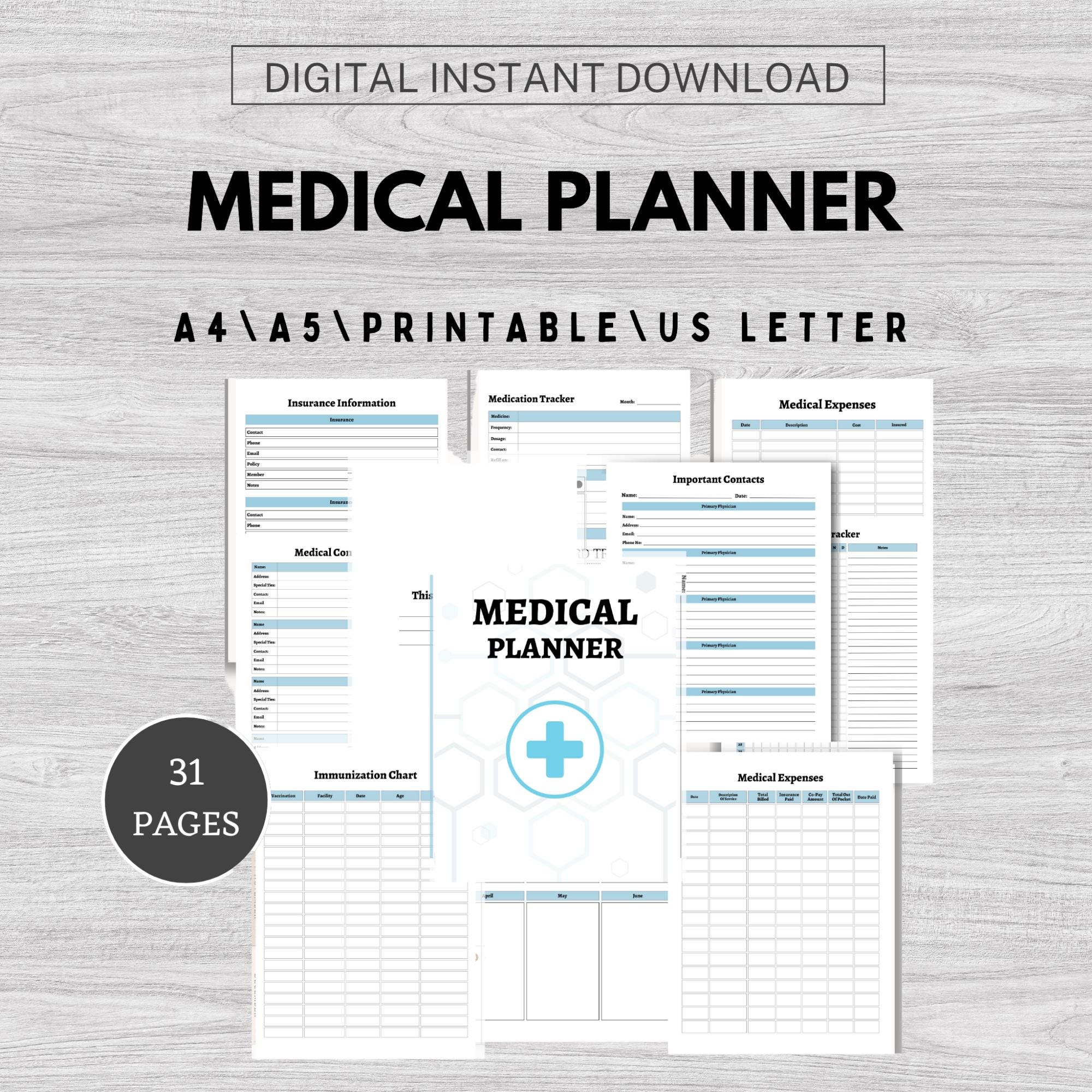 Digital Medical Planner | Printable Health Tracker, Medication Log ...