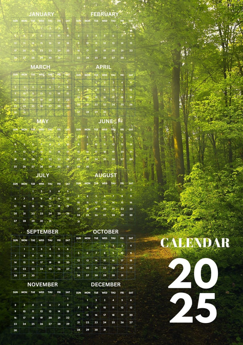 Calendrier 2025 à Imprimer Format A4 Et Lettre, Téléchargement Immédiat ...