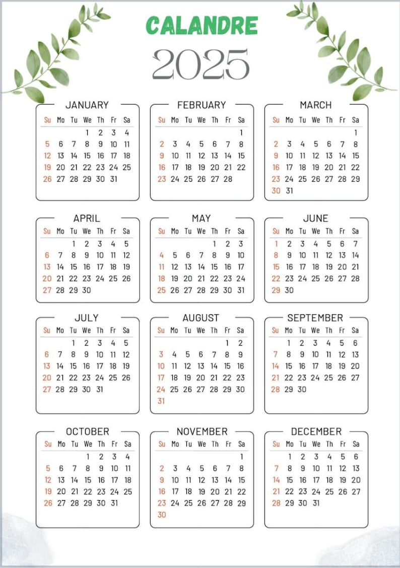 Calendrier 2025 Minimaliste PDF Téléchargeable Design Èlègant Et ...