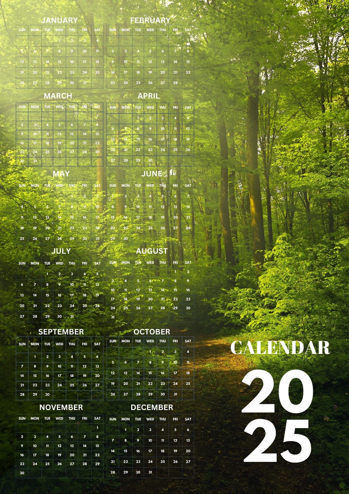 Calendrier 2025 à Imprimer Format A4 Et Lettre, Téléchargement Immédiat ...