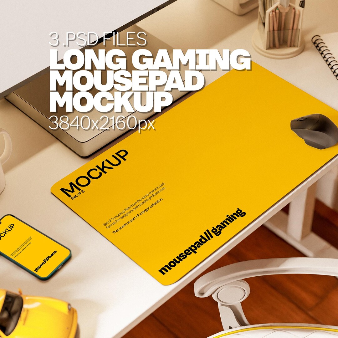 Long Sublimation Gaming Mousepad Mockup Bundle Placed on a White Table ...