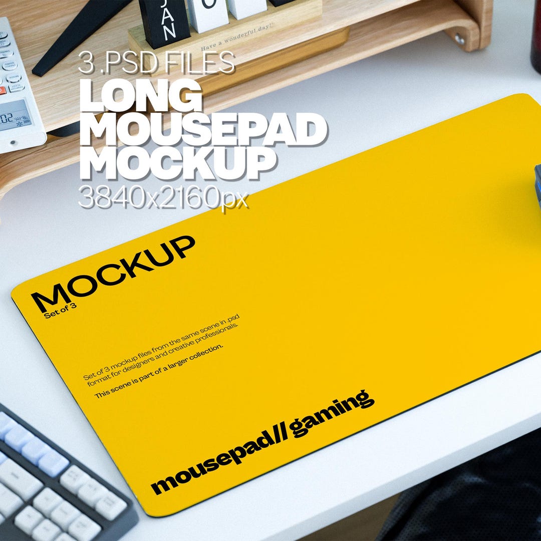 Long Gaming Mousepad Mockup Bundle Staged on a White Table for POD ...