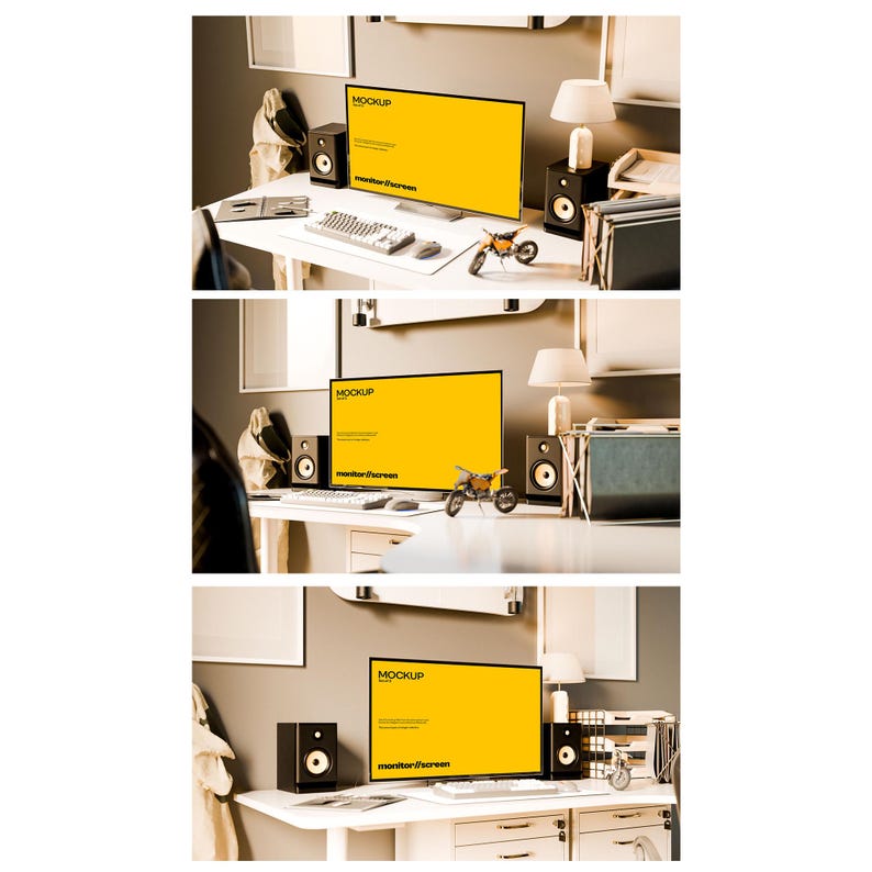 Widescreen Monitor Mockup Bundle – Urban Tech Scene (3 PSD Files) - Etsy