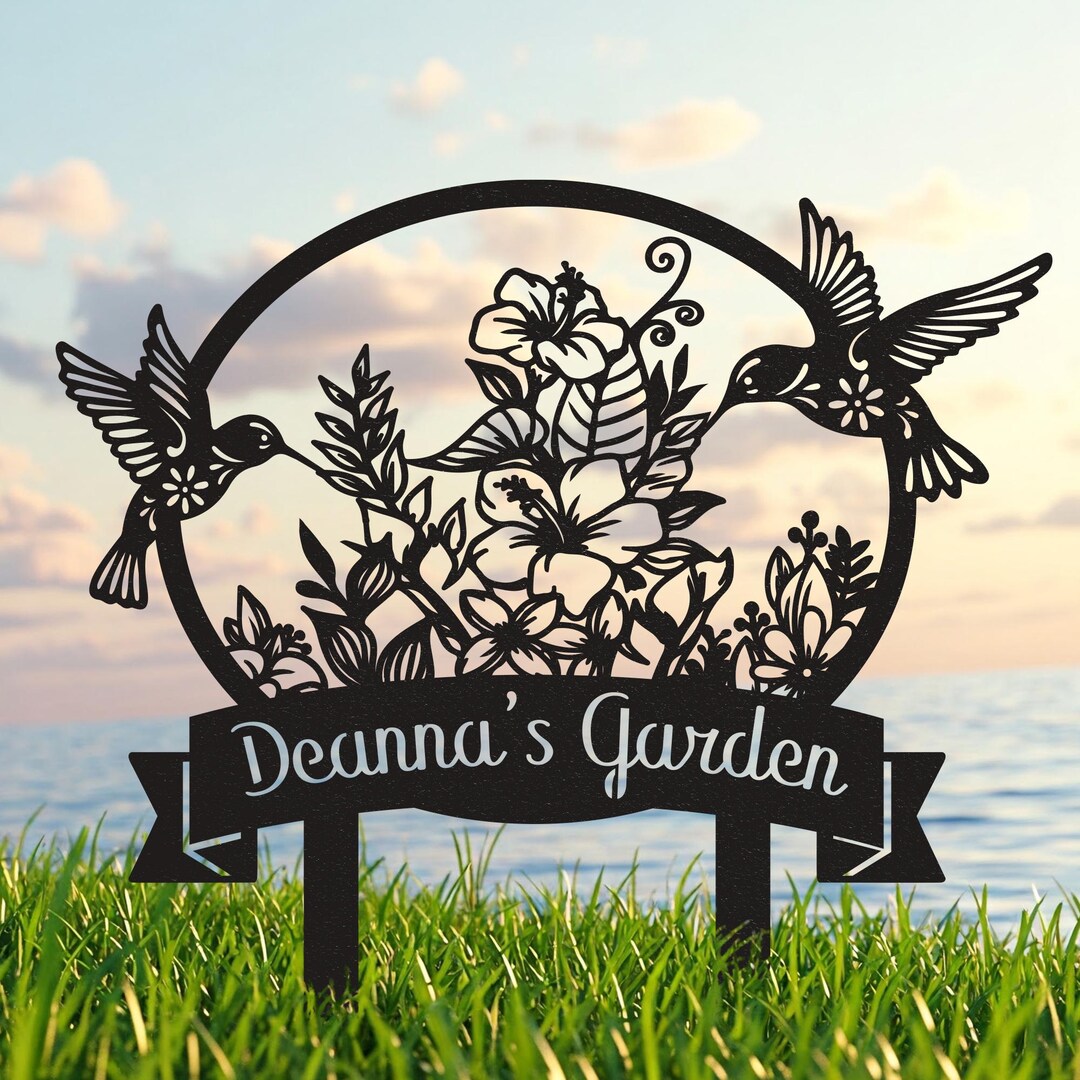 Custom Hummingbird Metal Garden Sign, Bird With Stakes Garden Sign ...