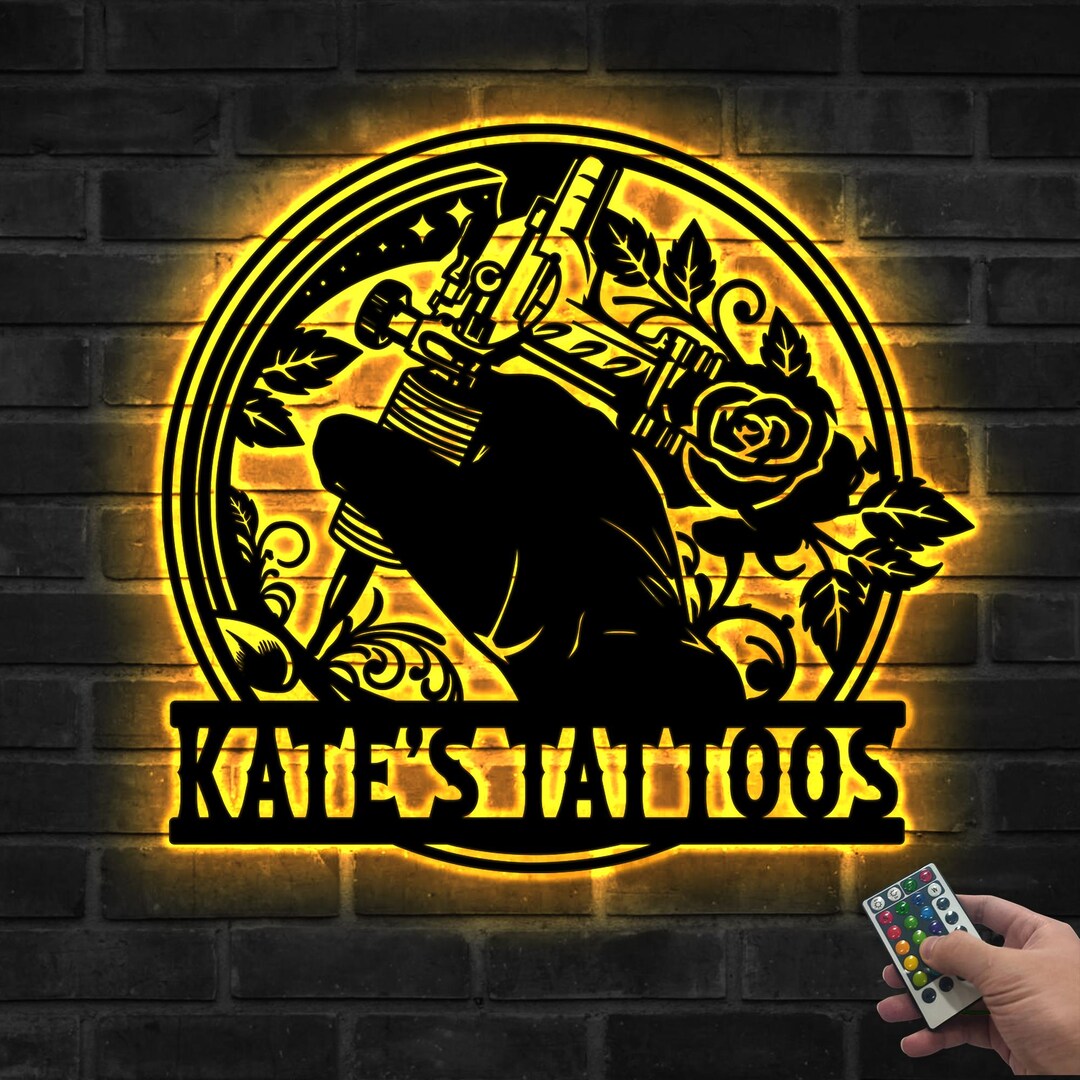 Custom Tattoo Artist Metal Sign With LED Light, Tattoo Machine Metal ...