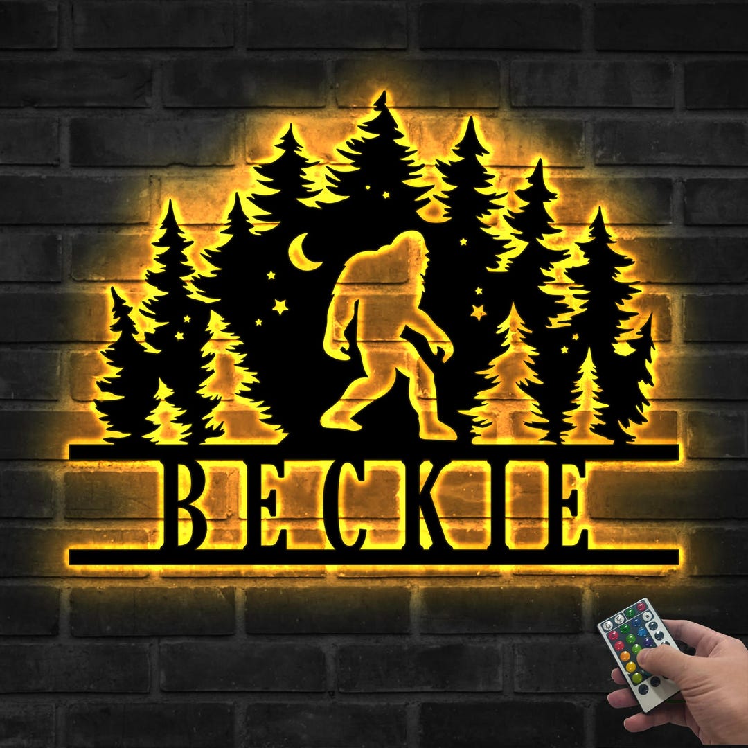 Personalized Bigfoot Metal Wall Art With Led Light, Bigfoot in Forest ...
